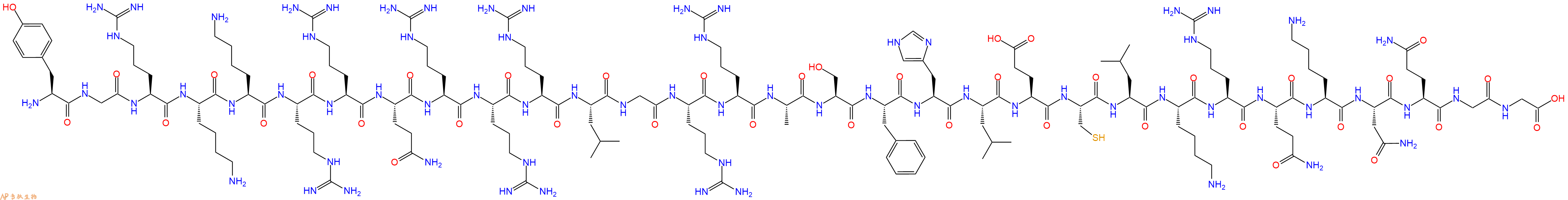 H2N-Tyr-Gly-Arg-Lys-Lys-Arg-Arg-Gln-Arg-Arg-Arg-Leu-Gly-Arg-Arg-Ala-Ser ...